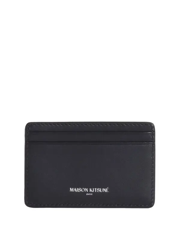Maison Kitsuné Grained Leather Cardholder With Embossed Logo - Black