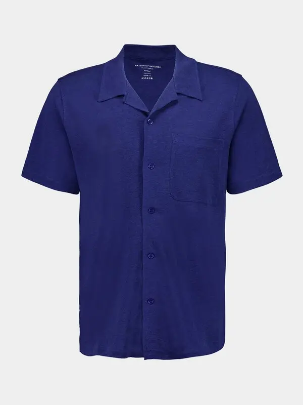 Majestic Filatures Linen Short Sleeve Shirt - Blue