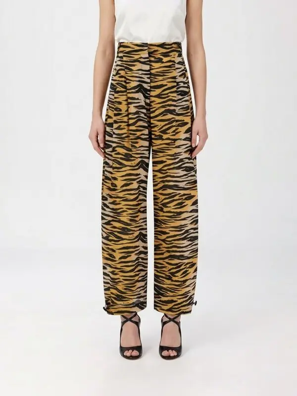 Pinko Wide Leg Trousers With Tiger Print - Black