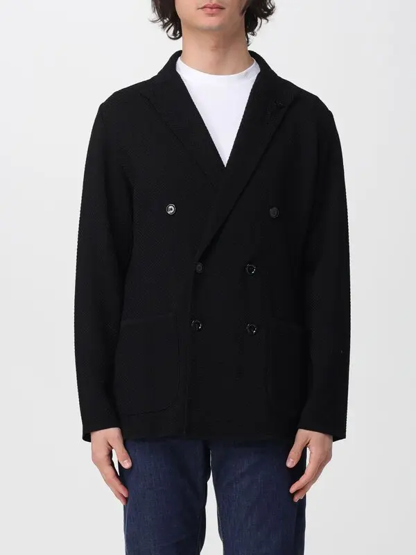 LARDINI Double-breasted Blazer In Cotton And Viscose - Black