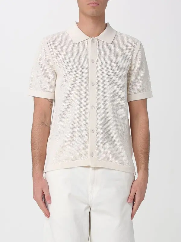 Maison Kitsuné Cotton Blend Short Sleeve Polo Cardigan - Nude