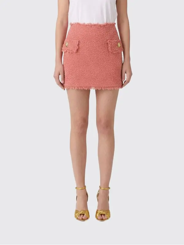 Balmain Tweed Skirt With Gold-tone Button Detail - Pink