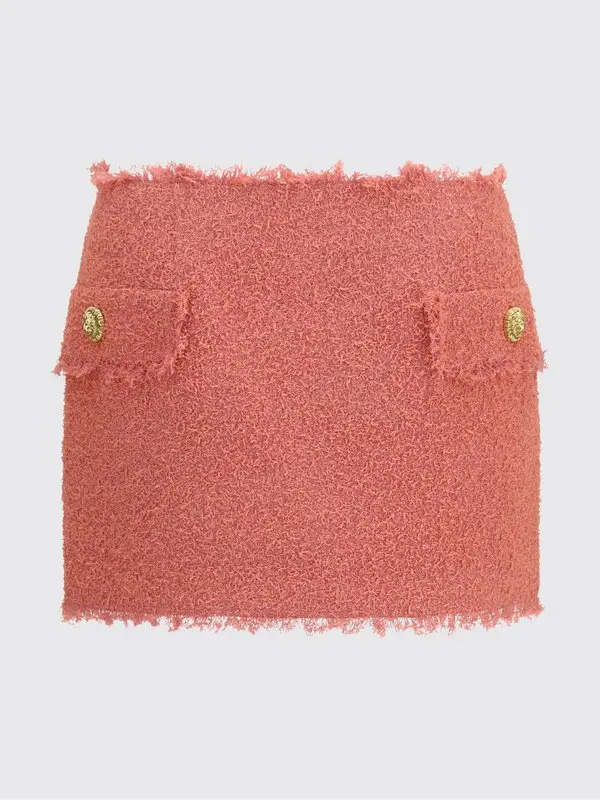 Balmain Tweed Skirt With Gold-tone Button Detail - Pink