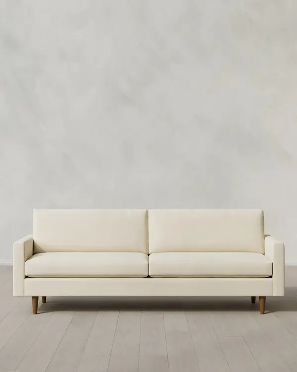 Quince Atlas Midcentury Sofa In Performance Velvet - Ivory