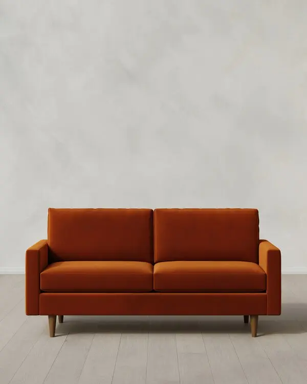 Quince Atlas Midcentury Sofa In Performance Velvet - Rust