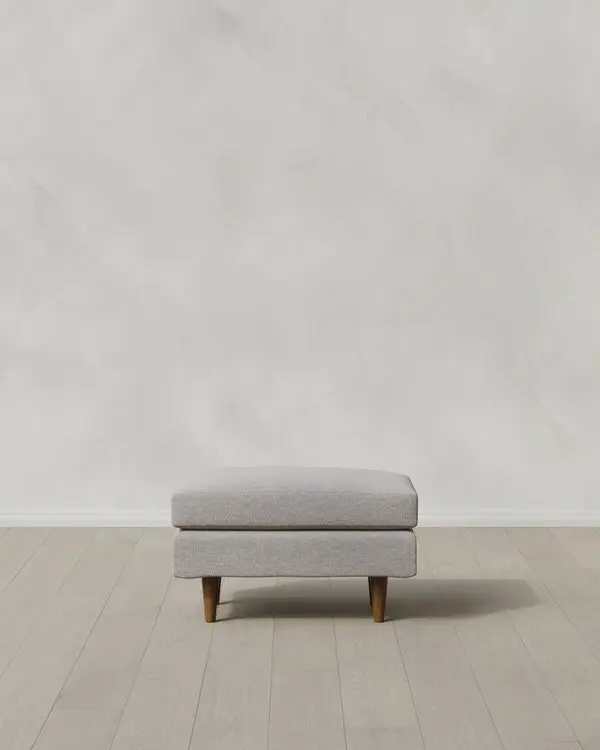 Quince Atlas Midcentury Ottoman In Performance Basketweave - Fog