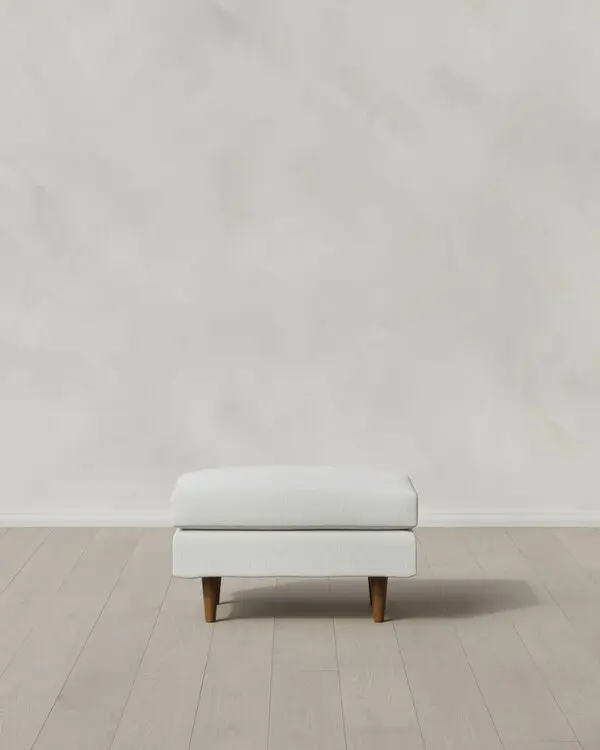 Quince Atlas Midcentury Ottoman In Performance Basketweave - Snow