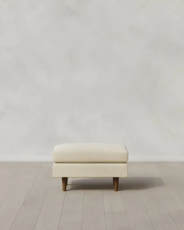 Quince Atlas Midcentury Ottoman In Performance Chenille Linen Blend - Eggshell