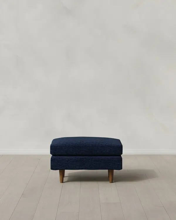 Quince Atlas Midcentury Ottoman In Performance Chenille Linen Blend - Ink