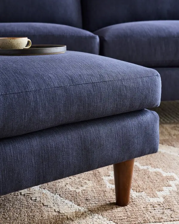 Quince Atlas Midcentury Ottoman In Performance Chenille Linen Blend - Ink