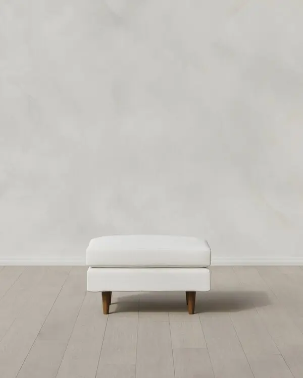 Quince Atlas Midcentury Ottoman In Performance Chenille Linen Blend - Marshmallow