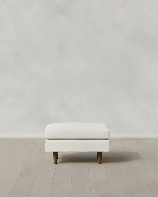 Quince Atlas Midcentury Ottoman In Performance Chenille Linen Blend - Snow
