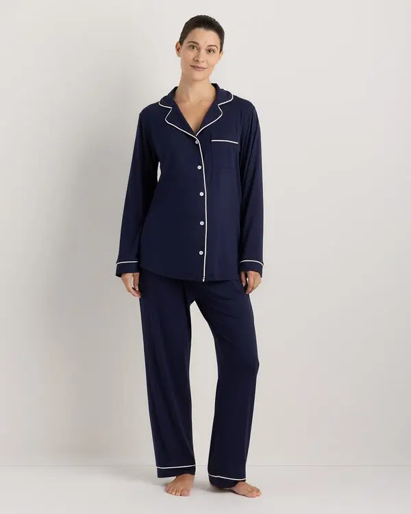 Quince Bamboo Jersey Maternity Long Sleeve Pajama Set - Deep Navy