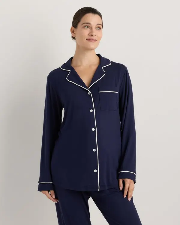 Quince Bamboo Jersey Maternity Long Sleeve Pajama Set - Deep Navy