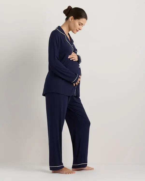 Quince Bamboo Jersey Maternity Long Sleeve Pajama Set - Deep Navy
