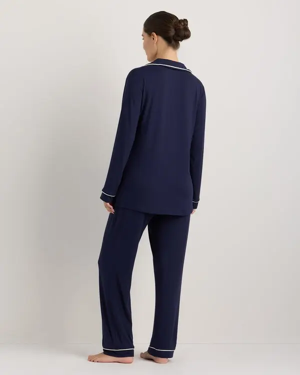 Quince Bamboo Jersey Maternity Long Sleeve Pajama Set - Deep Navy