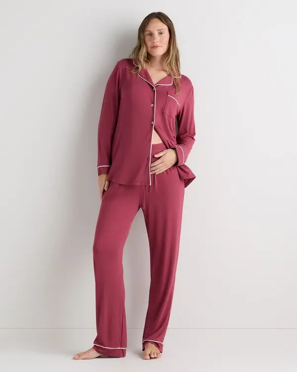 Quince Bamboo Jersey Maternity Long Sleeve Pajama Set - Faded Maroon