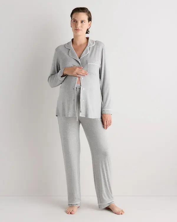 Quince Bamboo Jersey Maternity Long Sleeve Pajama Set - Heather Grey