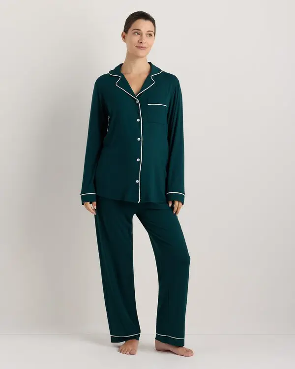Quince Bamboo Jersey Maternity Long Sleeve Pajama Set - Nocturnal Green