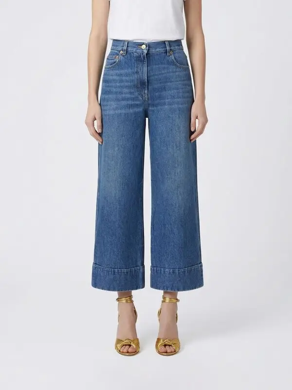 Valentino Garavani Wide Leg Denim Trousers - Blue