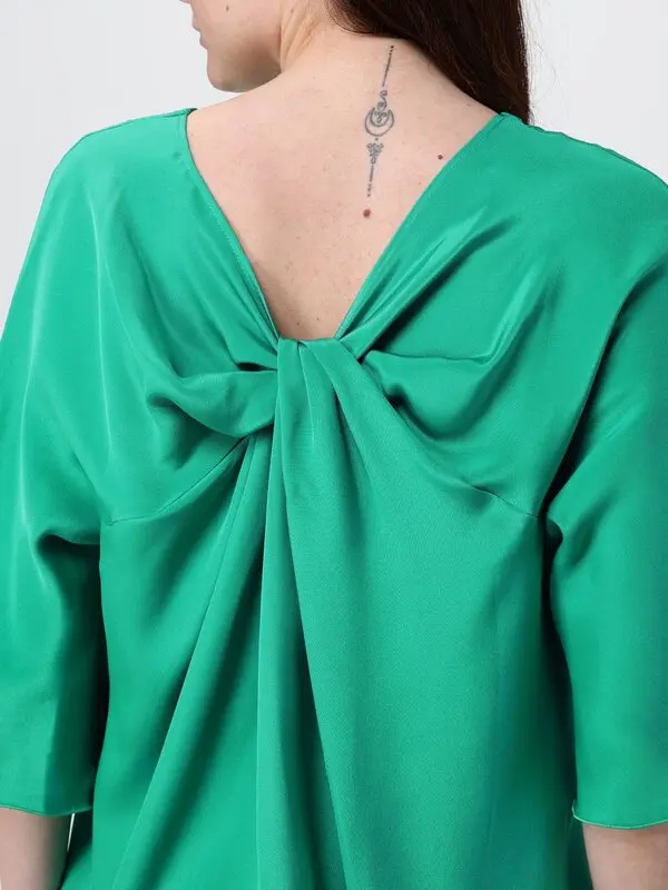 Max Mara Silk Blouse With Round Neckline And Bow Detail - Green