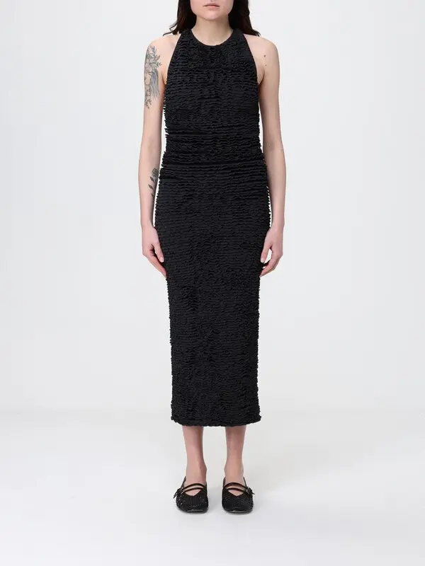 Max Mara Viscose Midi Dress With Ruffles And Embroidery - Black