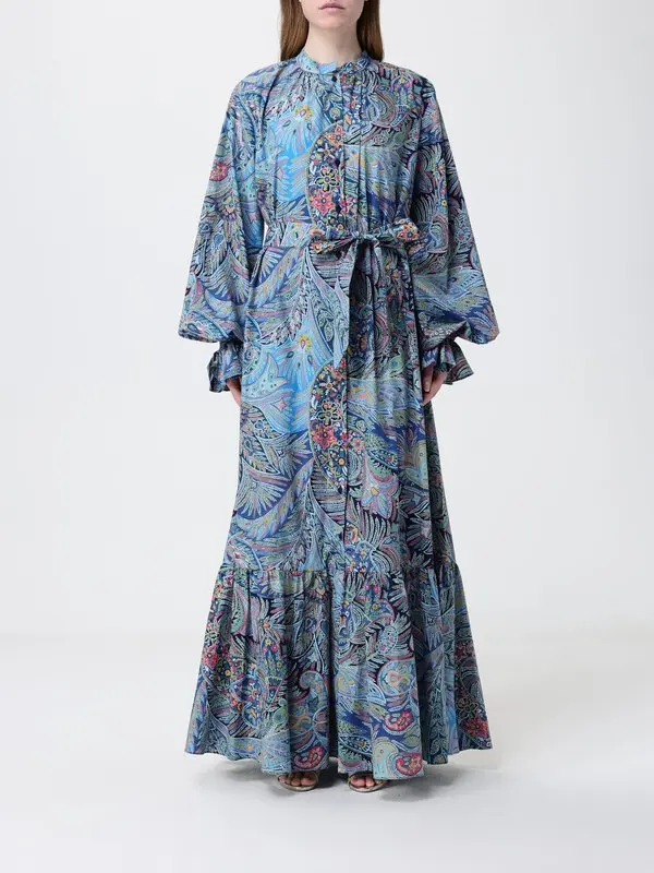 Etro Stretch Cotton Paisley Maxi Dress - Blue