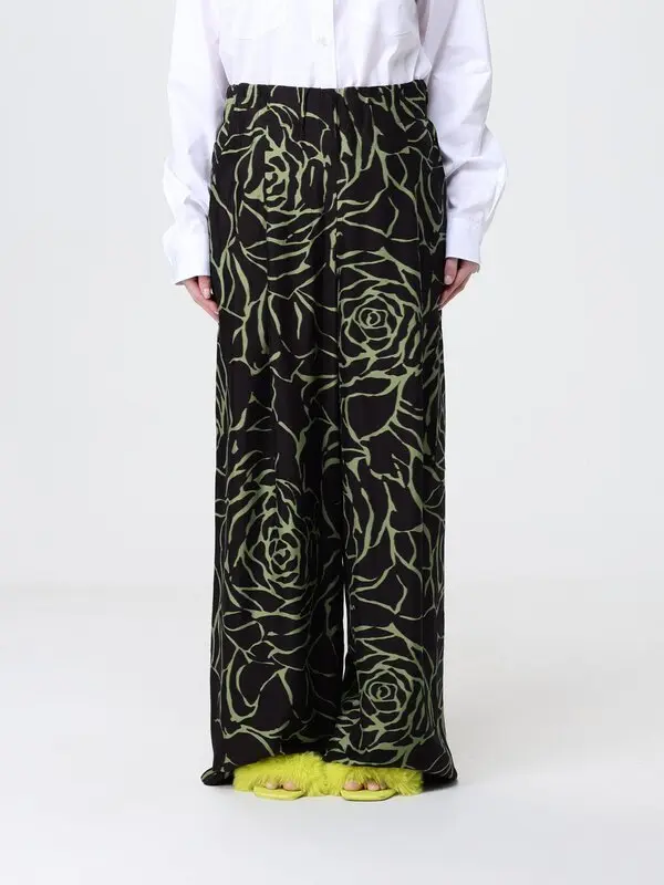 Dries Van Noten Floral Print Viscose Palazzo Trousers - Black