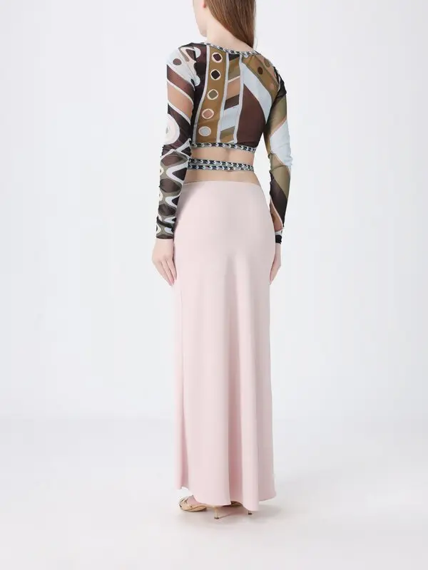 Emilio Pucci Printed Mesh Long Sleeve Top And Maxi Skirt Set