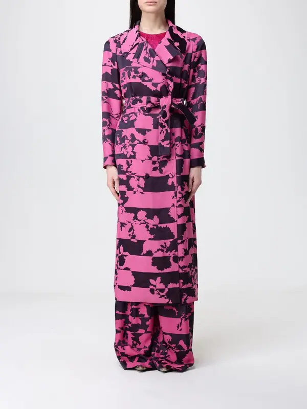 Dries Van Noten Abstract Pattern Printed Trench Coat - Pink