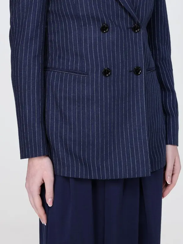 LARDINI Pinstriped Linen Blend Double Breasted Blazer - Nude