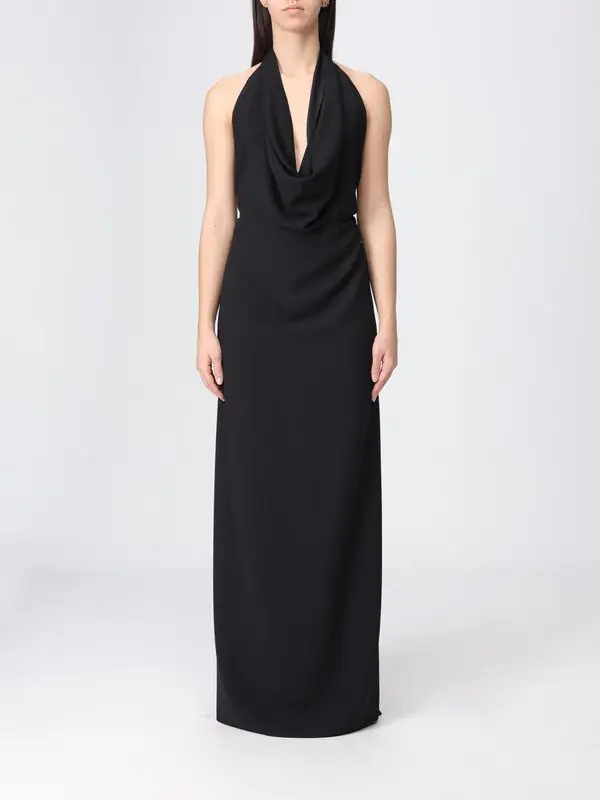 H COUTURE Halterneck Maxi Dress With Draped Neckline And Open Back - Black