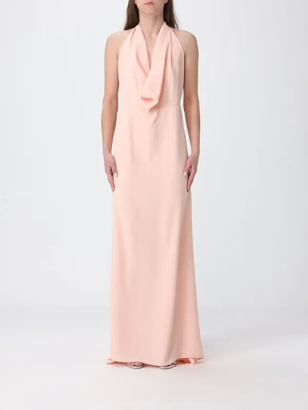 H COUTURE Halterneck Maxi Dress With Draped Neckline And Open Back - Peach