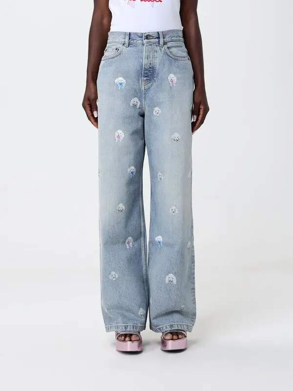 Fiorucci Printed Denim Wide Leg Jeans - Gnawed Blue