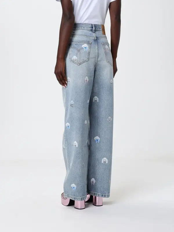 Fiorucci Printed Denim Wide Leg Jeans - Gnawed Blue