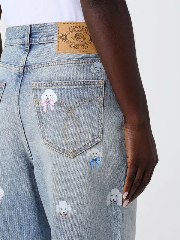 Fiorucci Printed Denim Wide Leg Jeans - Gnawed Blue