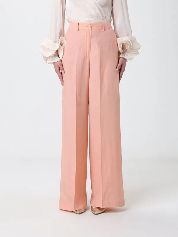 HANITA Linen Blend Palazzo Trousers - Pink