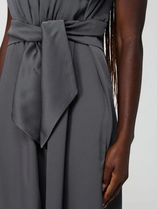 Emporio Armani Long Twill Dress With Sash Belt - Grey