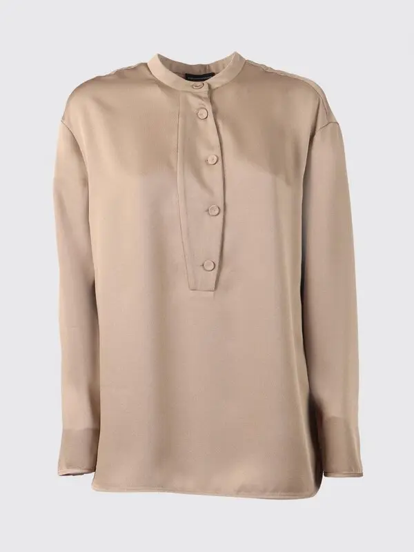 Emporio Armani Mandarin Collar Long Sleeve Shirt - Beige