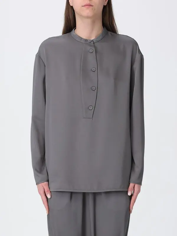 Emporio Armani Mandarin Collar Long Sleeve Shirt - Silver