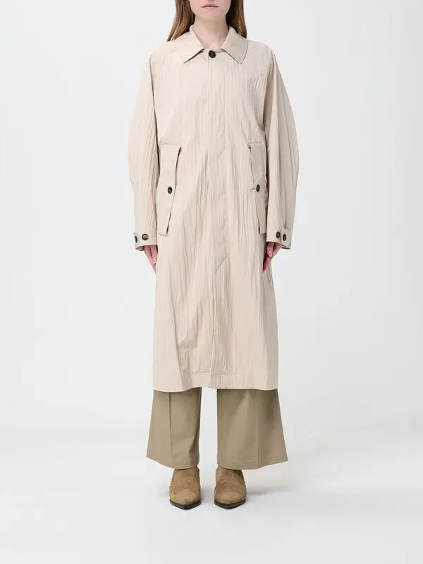 TELA Long Cotton Blend Trench Coat - Beige