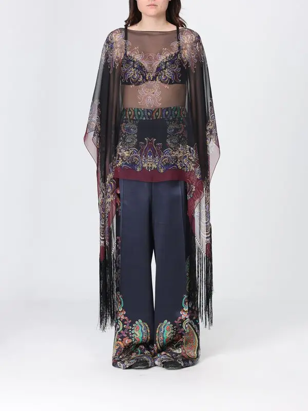 Etro Printed Cape With Fringe Detail