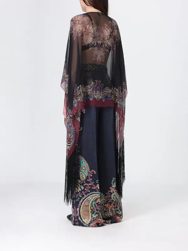Etro Printed Cape With Fringe Detail