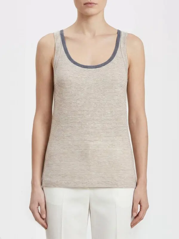 Brunello Cucinelli Striped Linen Tank Top - Brown