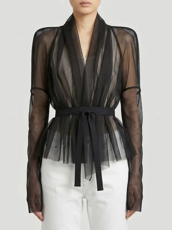 Rick Owens Sheer Silk Draped Blazer - Black