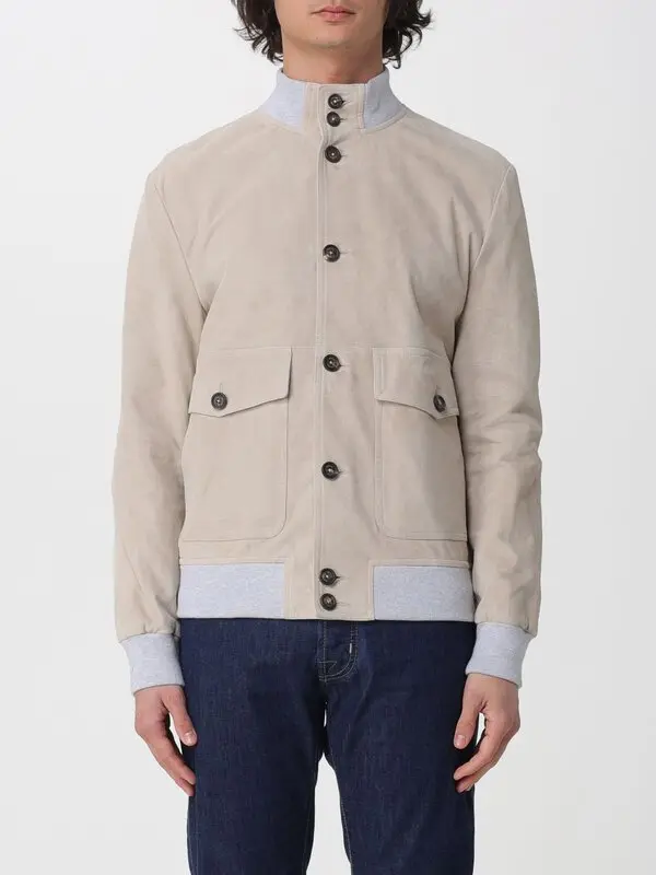Eleventy Suede Bomber Jacket - Sand
