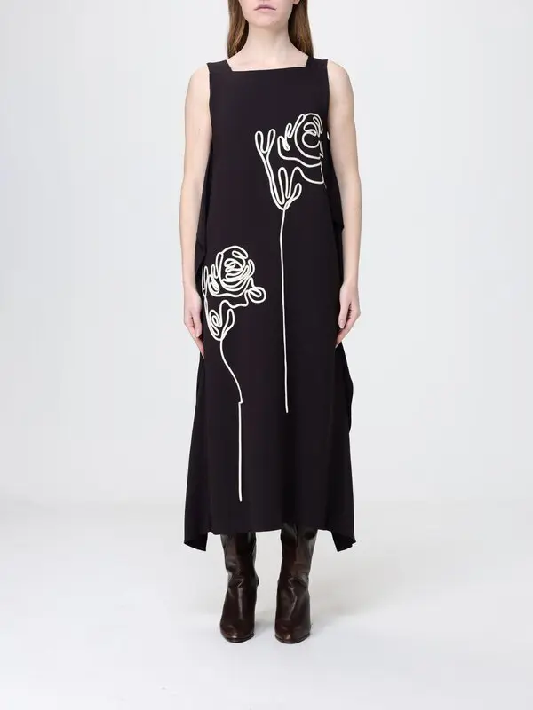 Liviana Conti Viscose Midi Dress With Floral Embroidery