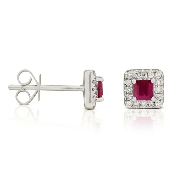 Benbridge Square Ruby & Diamond Stud Earrings 14k,wg|tw2758e Ruby - Red