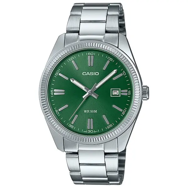 Benbridge Casio Vintage Green Dial Watch, 38.5mm,|mtp1302d-3avt - Stainless Steel