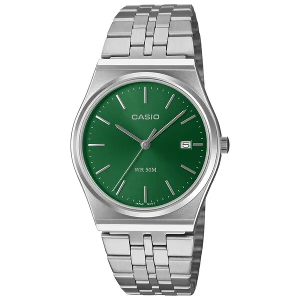 Benbridge Casio Vintage Green Dial Watch, 35mm,|mtp-b145dc-3avcf - Stainless Steel
